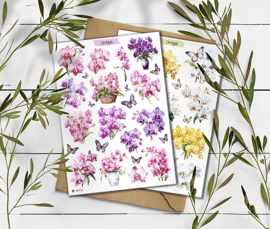 Orchid Stickers. Pink Orchid Sticker Pack. Spring Stickers. Bullet ...