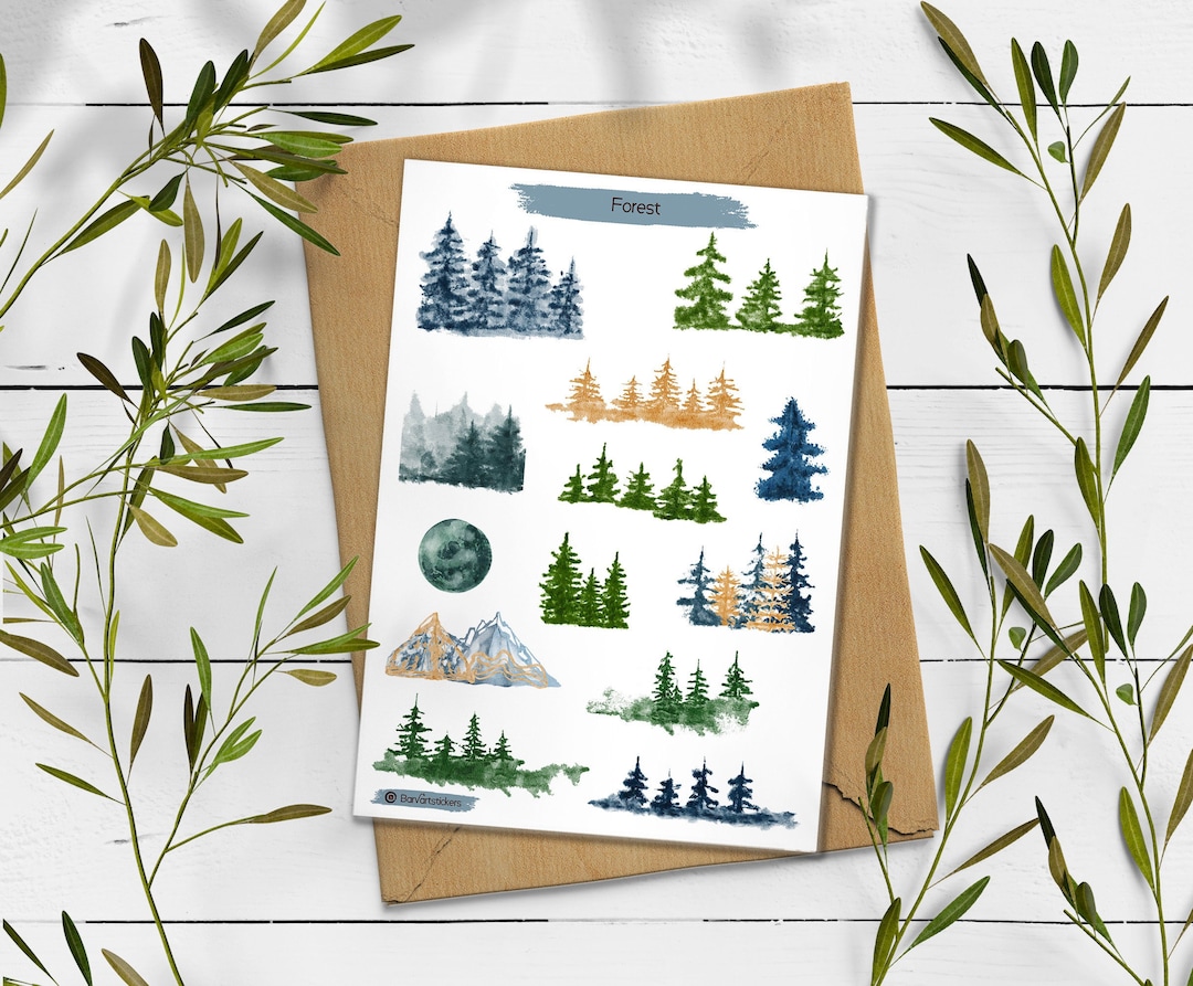 Forest Trees Stickers. Forest Sticker Pack. Winter Stickers. Bullet ...