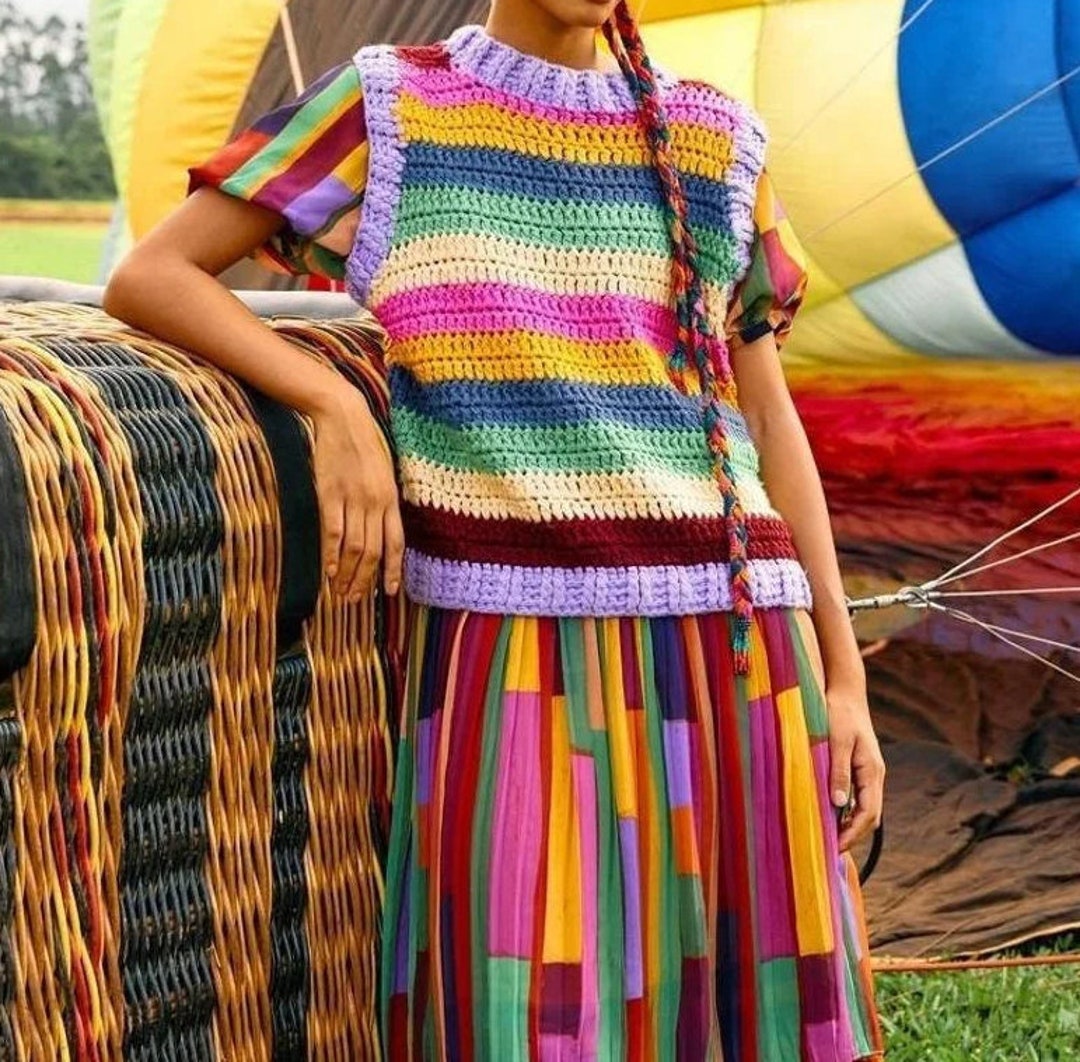 Crochet Colorful Vest Handmade Multicolored Sweater Colorful - Etsy