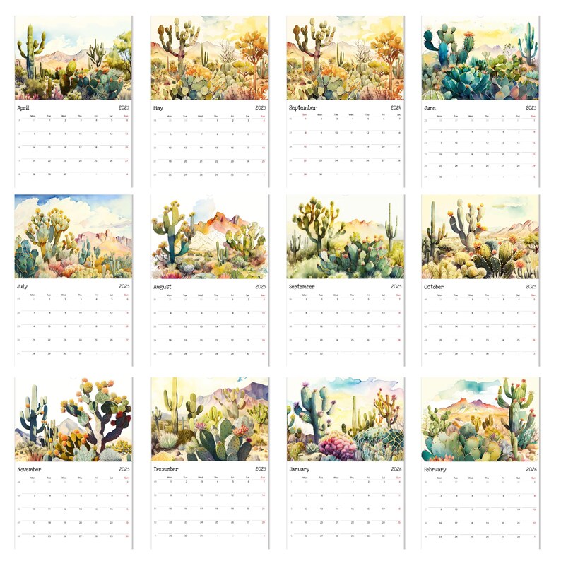 2026 Wall Calendar, Cactus Calendar, Succulent Calendar, Monthly ...