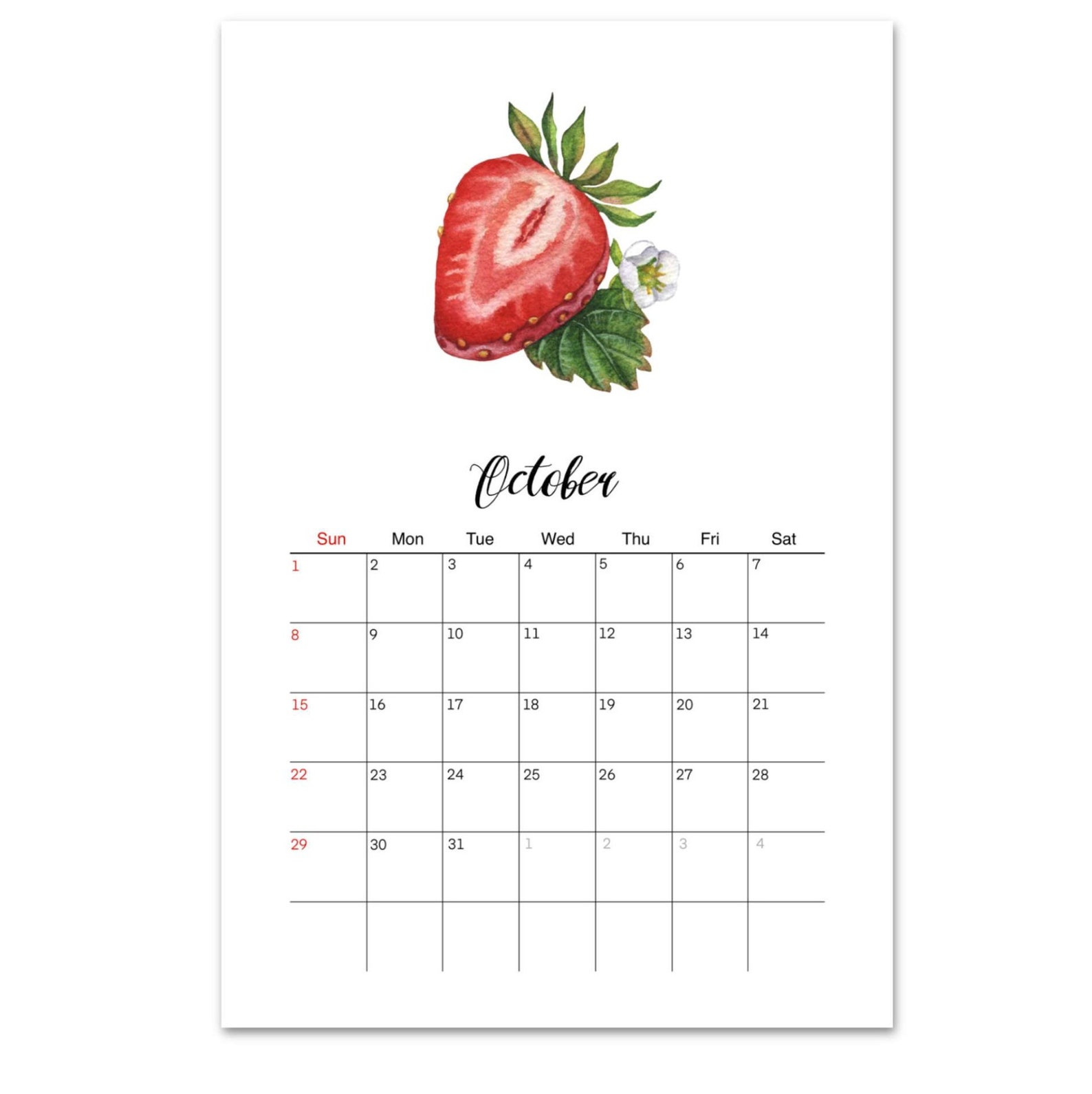 2023 Wall Calendar Strawberry Calendar 2023 2023 Calendar - Etsy