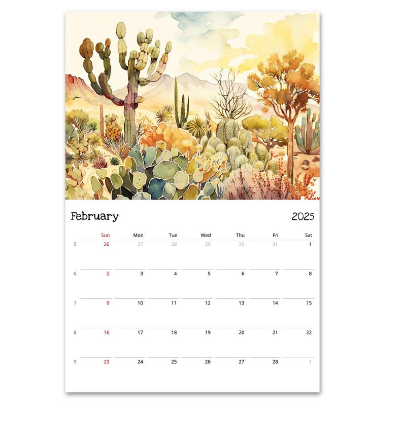 2026 Wall Calendar, Cactus Calendar, Succulent Calendar, Monthly ...