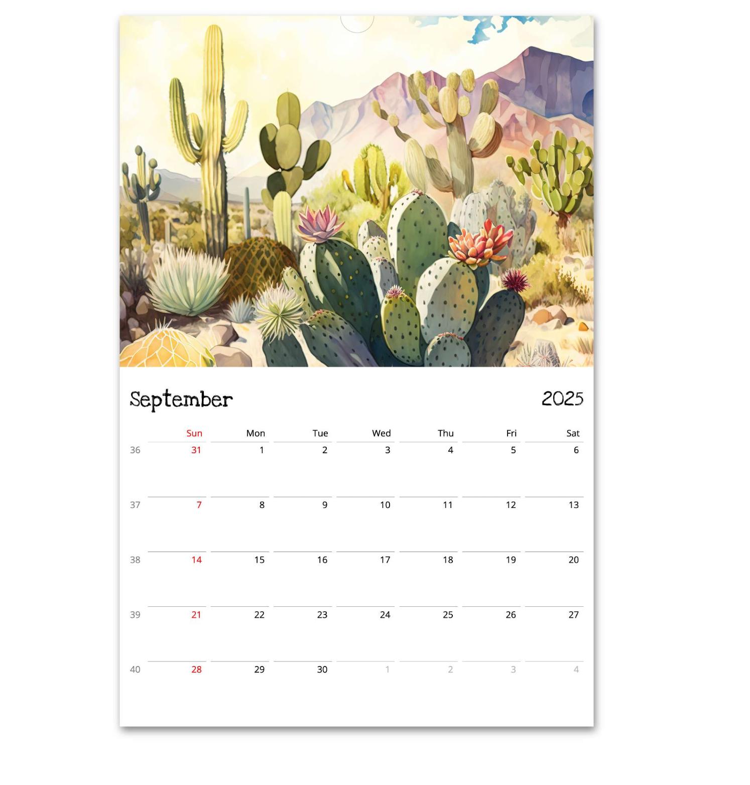 2026 Wall Calendar, Cactus Calendar, Succulent Calendar, Monthly ...
