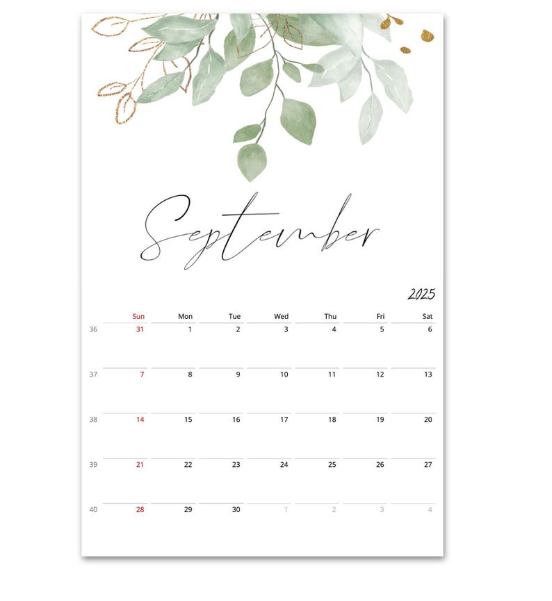 2026 2027 Wall Calendar, Greenery Calendar, Leafy Calendar, Spiral ...
