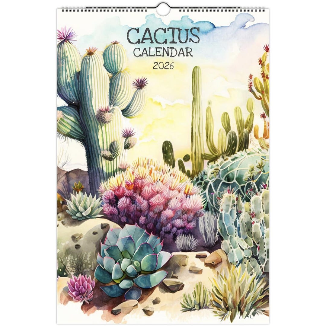 2026 Wall Calendar, Cactus Calendar, Succulent Calendar, Monthly ...