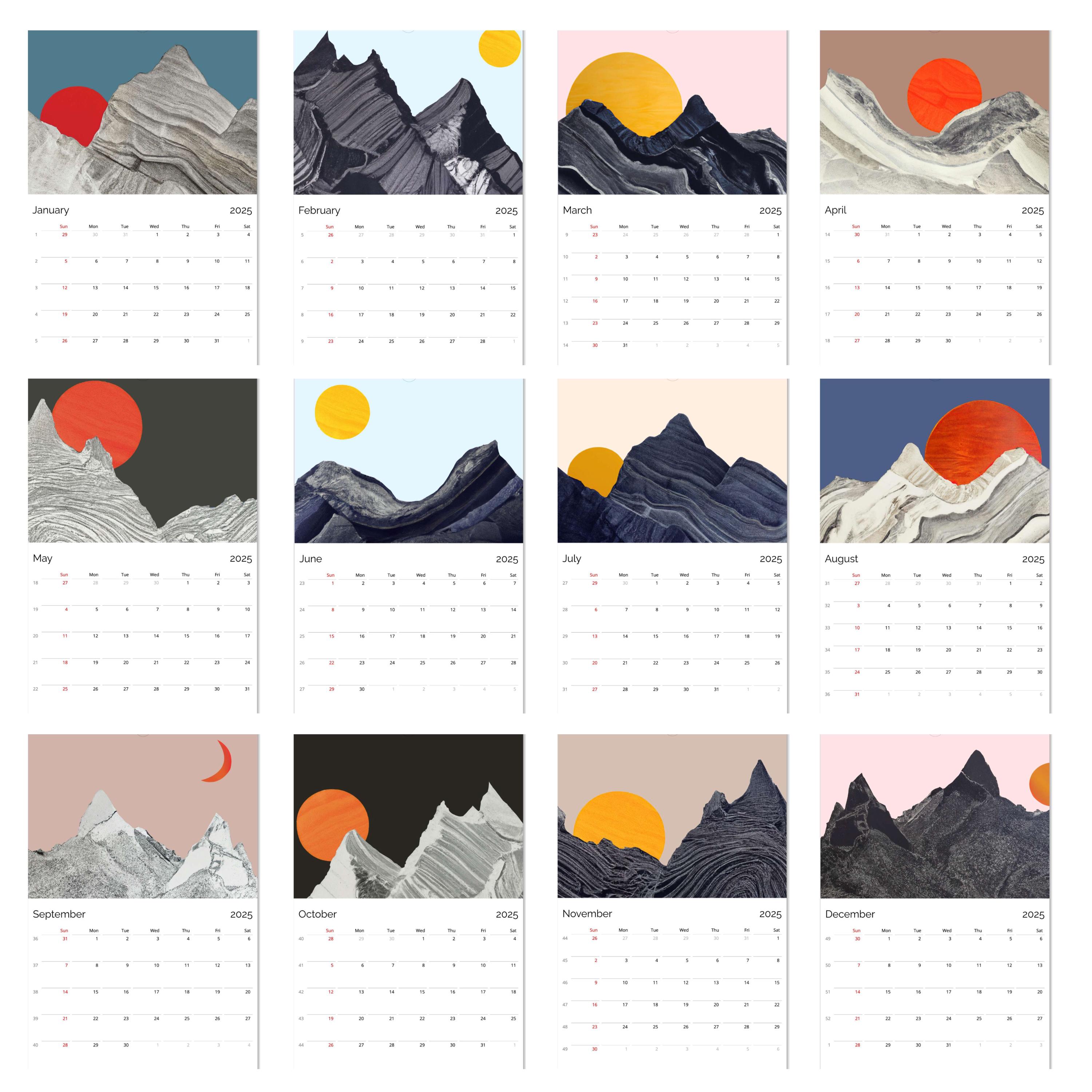 2026 2027 Wall Calendar, Mountain Calendar, Abstract Calendar, Mountain ...