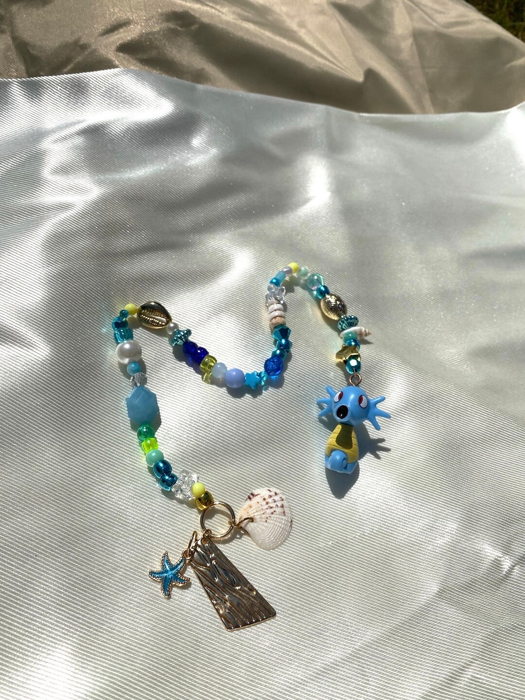 Beaded Bag Charm Pokémon Horsea String, Colorful Beads and Shells ...