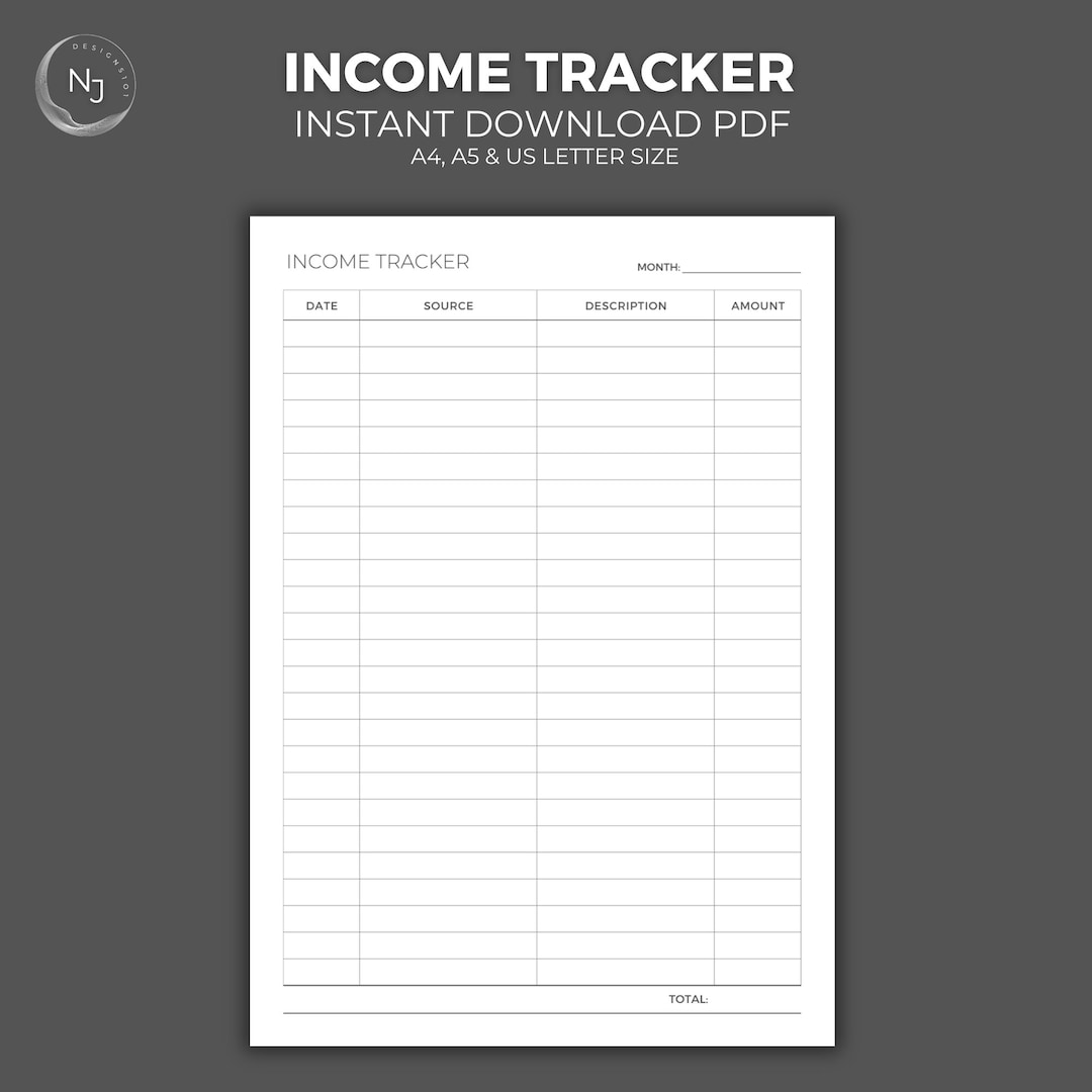 Minimal One-page Income Tracker Printable, Income Log, Income Sheet ...