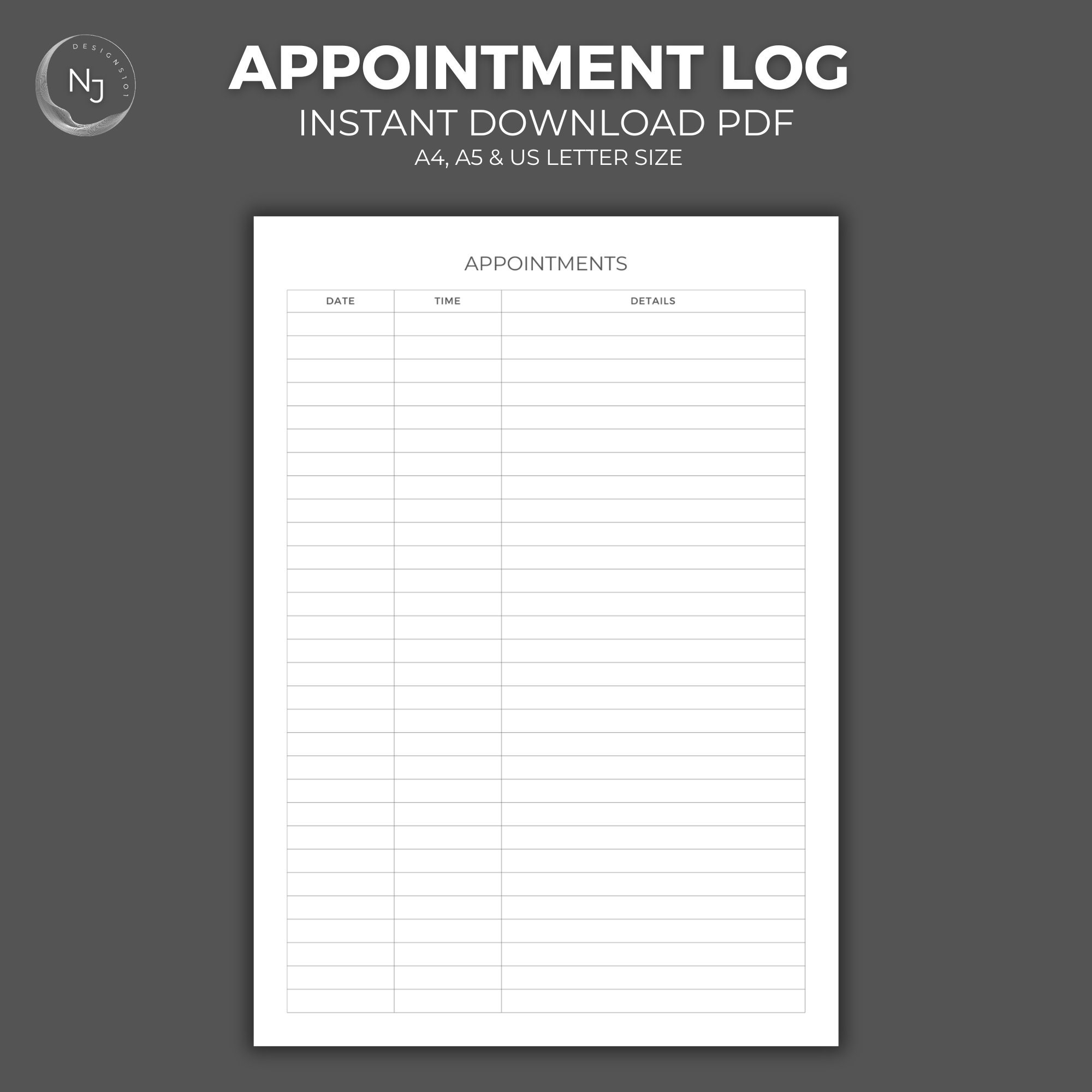 Minimal Appointment Log Printable Appointment Tracker - Etsy