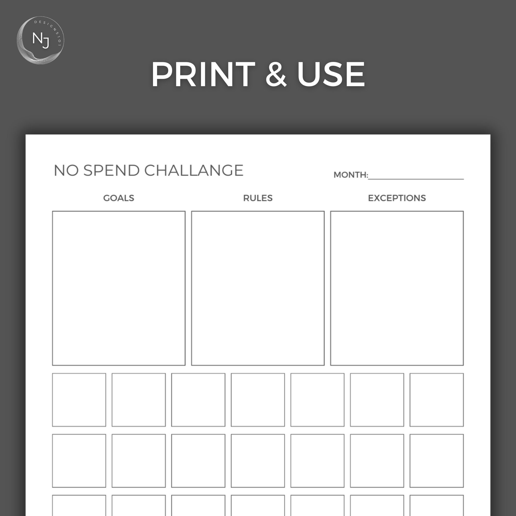 Minimal One-page No Spend Challenge Tracker Printable, No Spend Savings ...