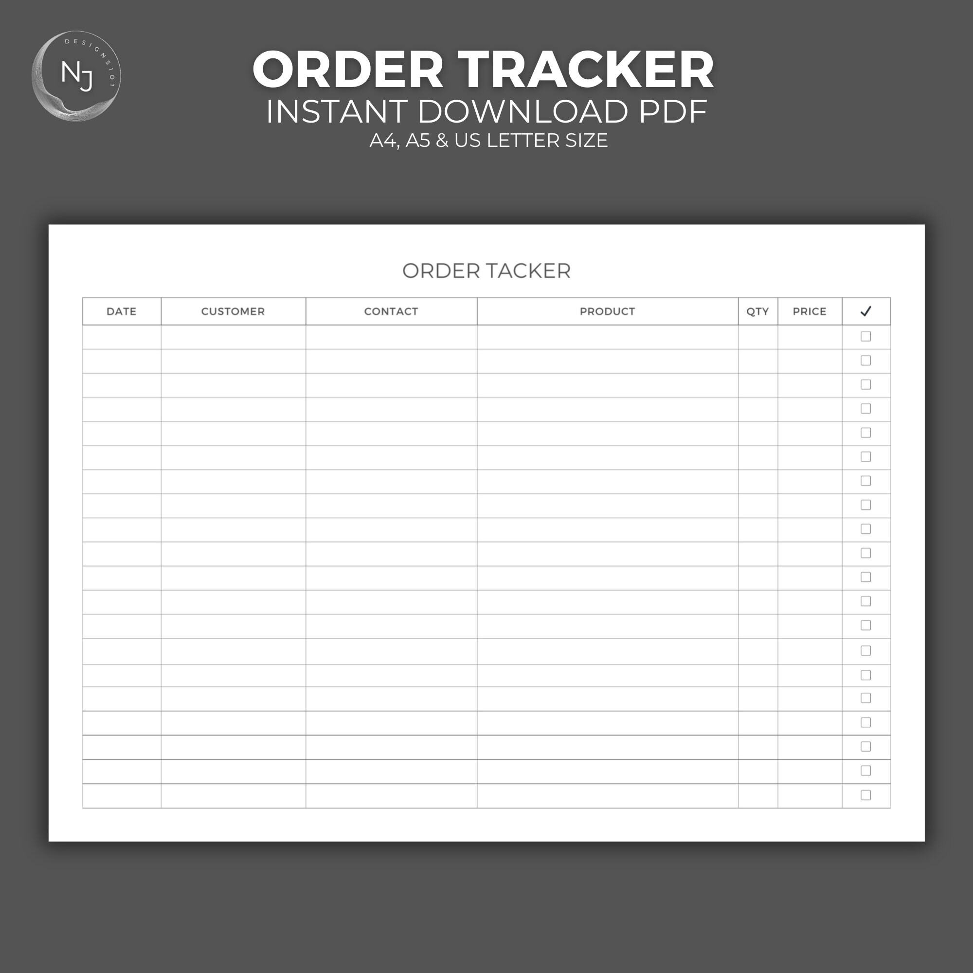 Minimal Order Tracker Printable, Sales Tracker, Small Business Order ...