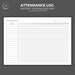 Minimal Monthly Attendance Log Printable, Landscape, Attendance Tracker ...