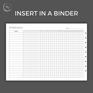 Minimal Monthly Attendance Log Printable, Landscape, Attendance Tracker ...