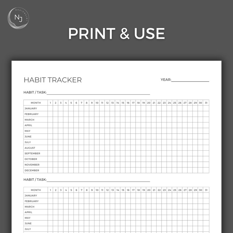 Minimal Yearly Habit Tracker Printable, Yearly Habit Tracking Challange ...