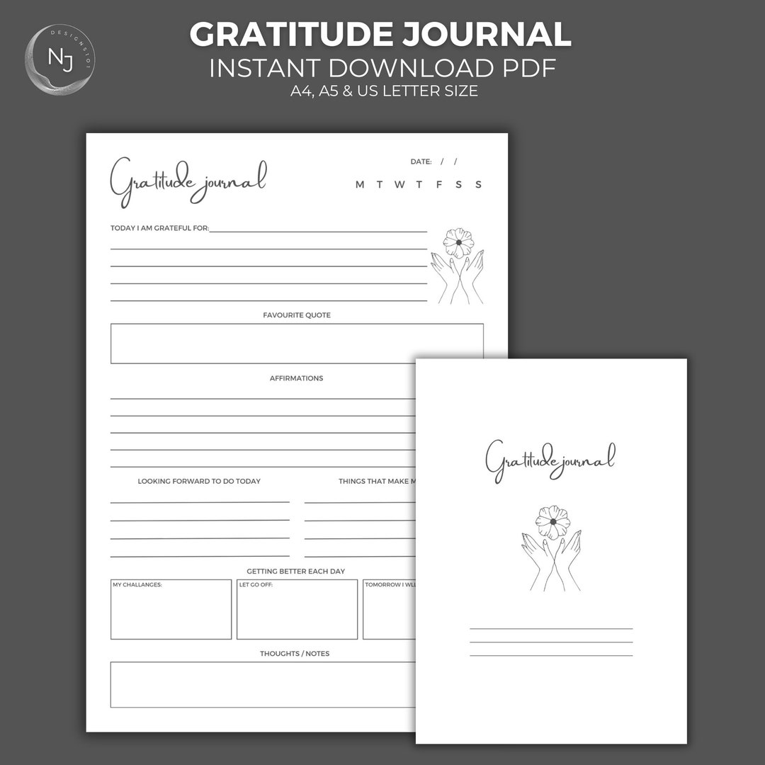 Minimal Gratitude Journal Printable, 30 Days of Gratitude, Daily ...
