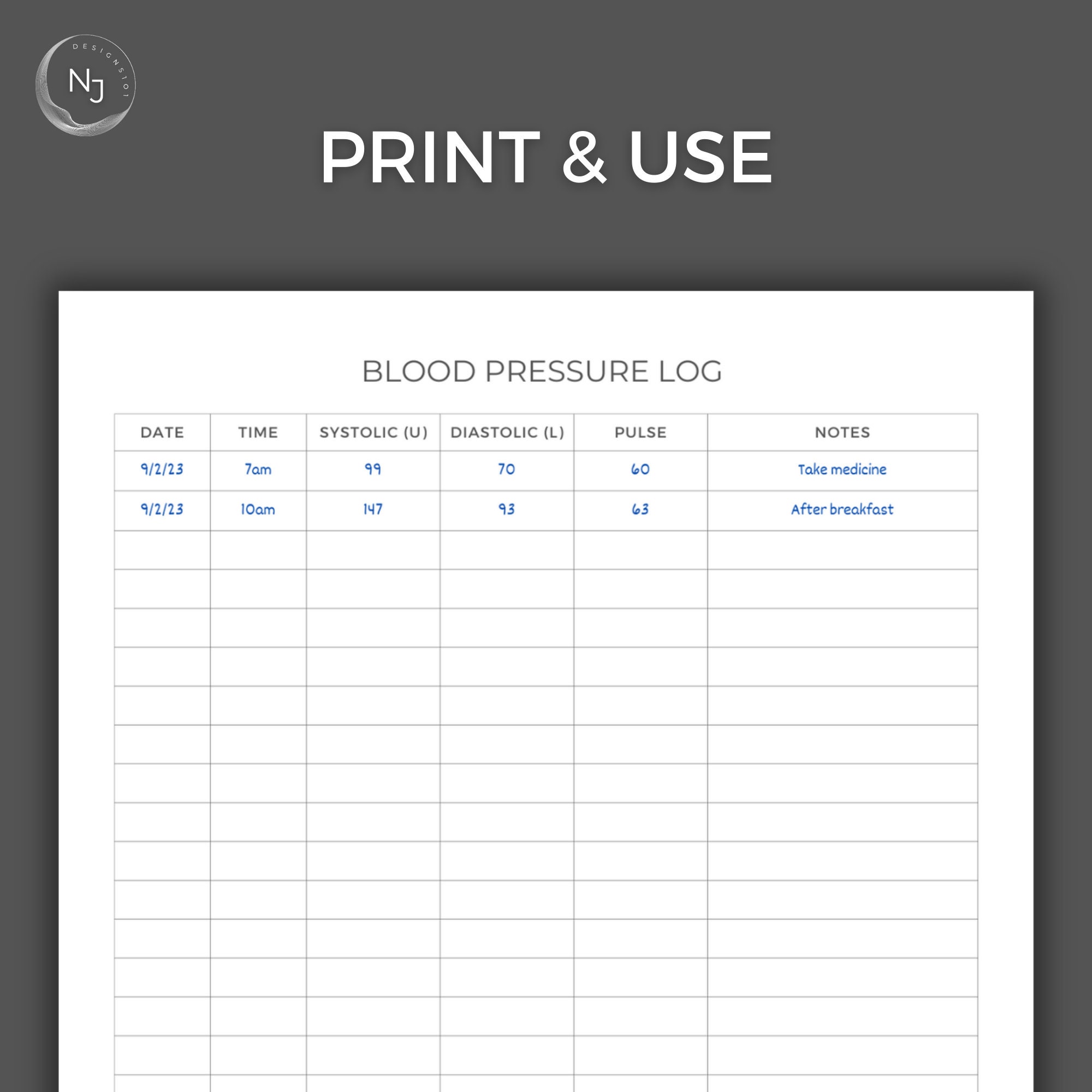 Minimal Blood Pressure Log Printable, Blood Pressure Tracker, Blood ...