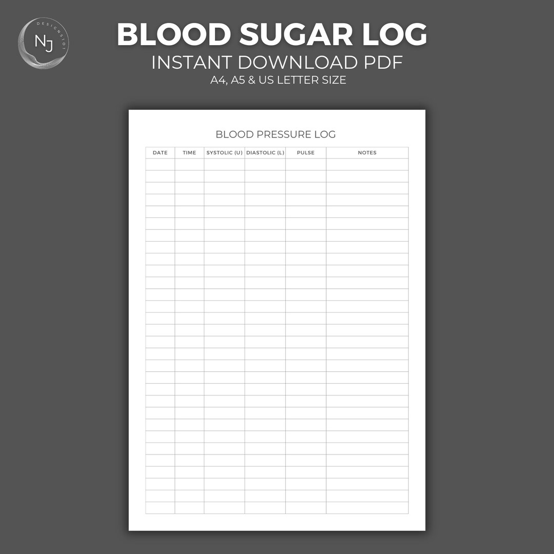 Minimal Blood Pressure Log Printable, Blood Pressure Tracker, Blood ...