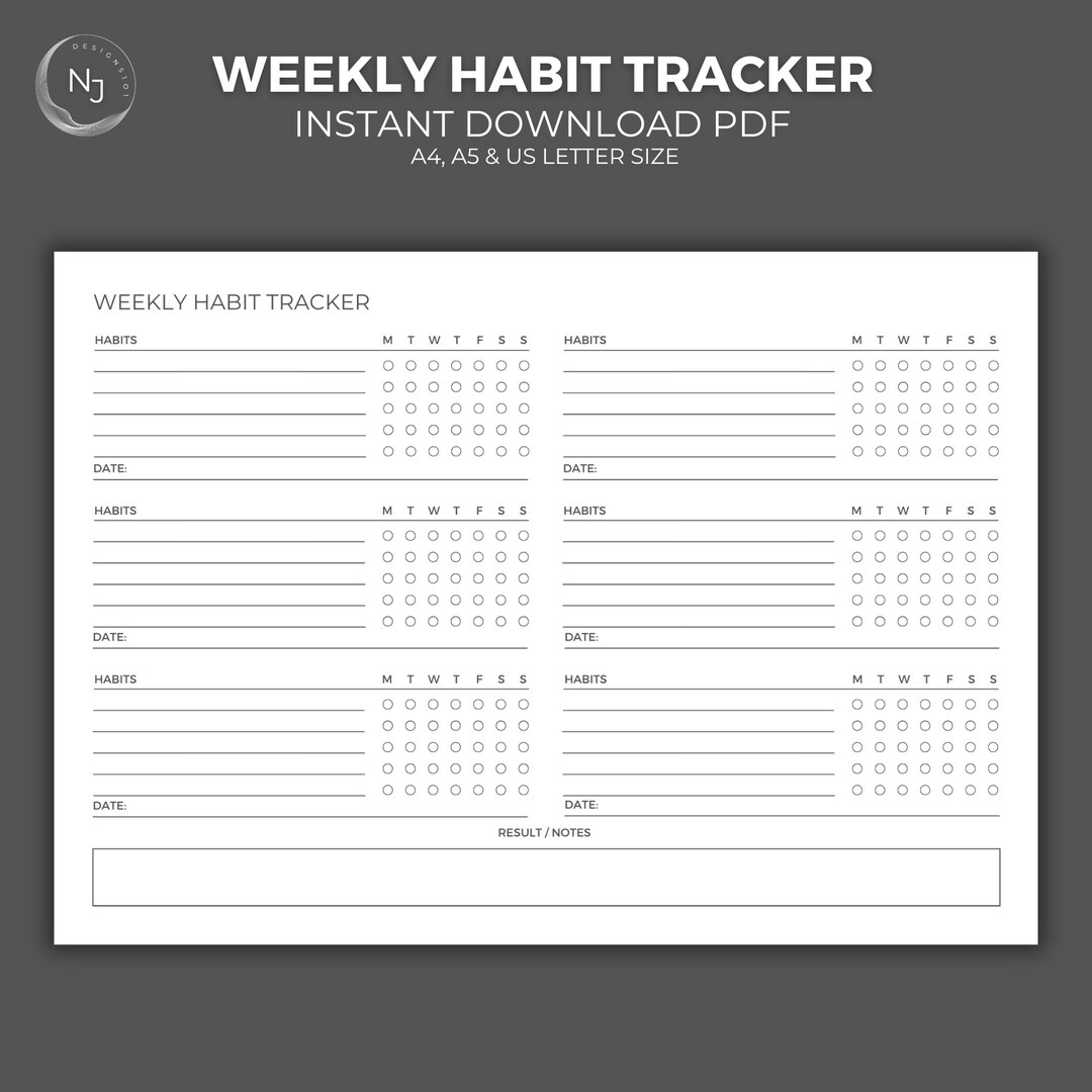 Minimal Weekly Habit Tracker, Printable, Landscape, Routine Tracker, 7 ...