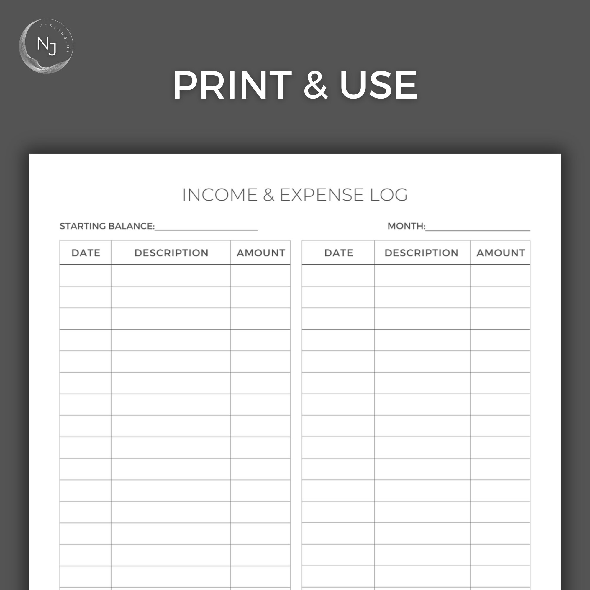 Minimal One-page Income and Expense Log Printable, Income and Expense ...