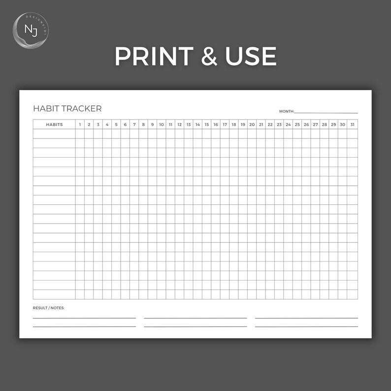 Minimal Monthly Habit Tracker Printable, Landscape, A4, A5, Letter ...
