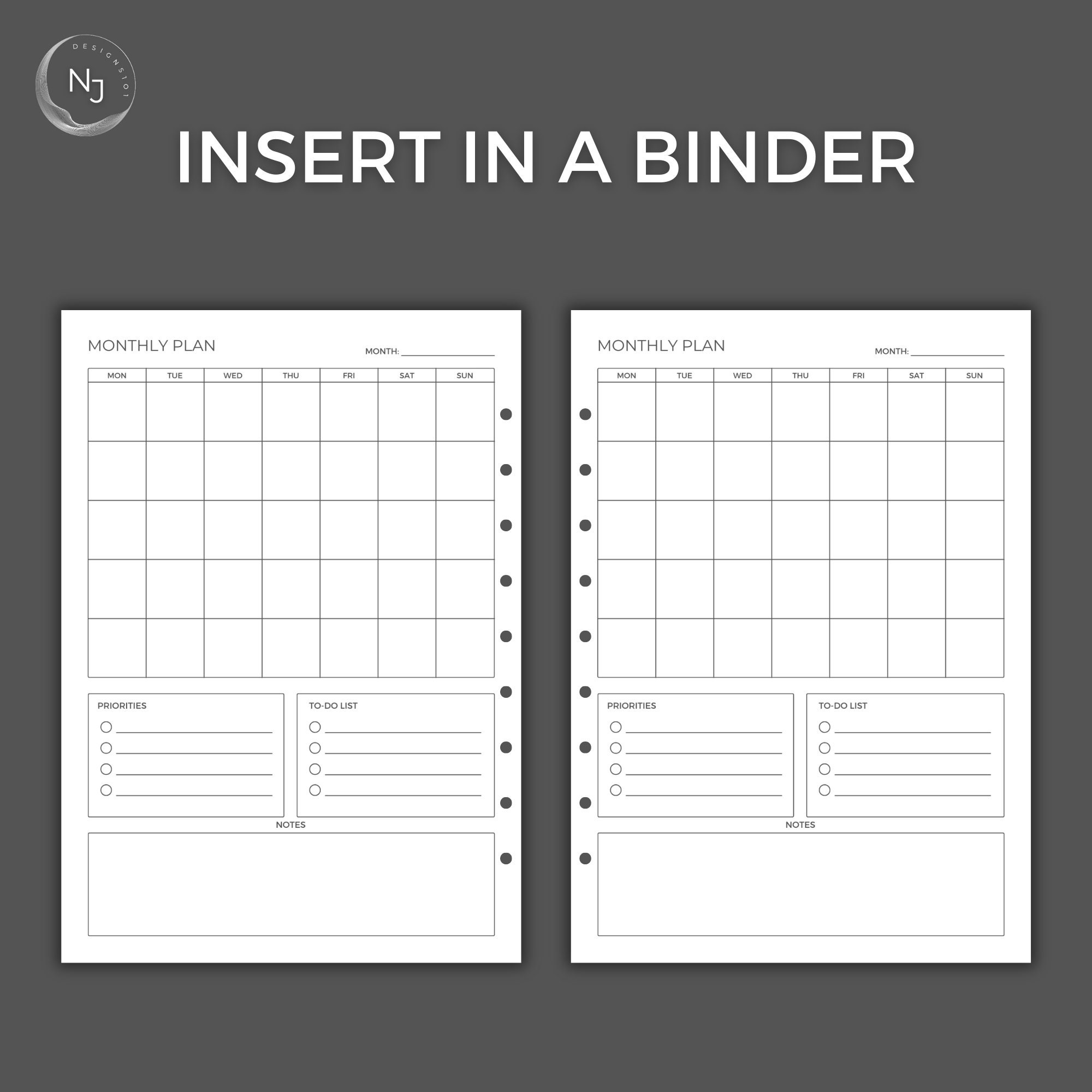 Minimal Undated Monthly Plan Printable, Monthly Planner, Month at A ...