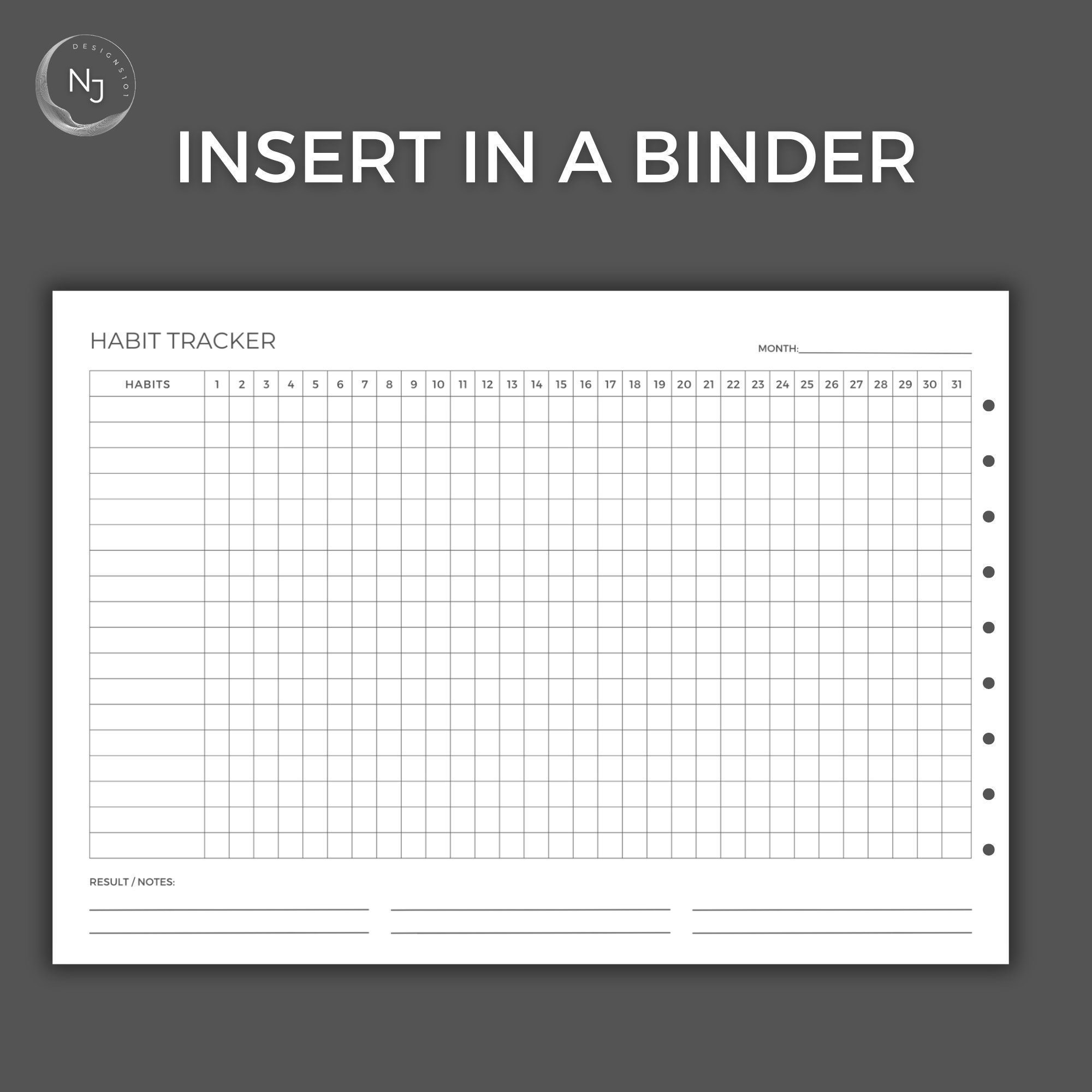 Minimal Monthly Habit Tracker Printable, Landscape, A4, A5, Letter ...