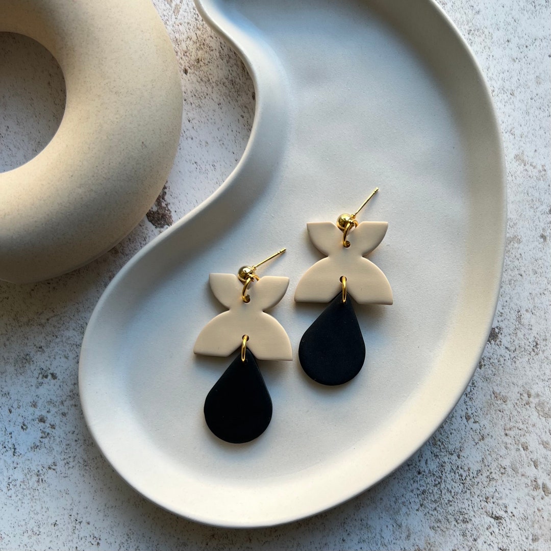 Riddle-black & Kalahari Beige Modern Statement Dangle Earrings - Etsy