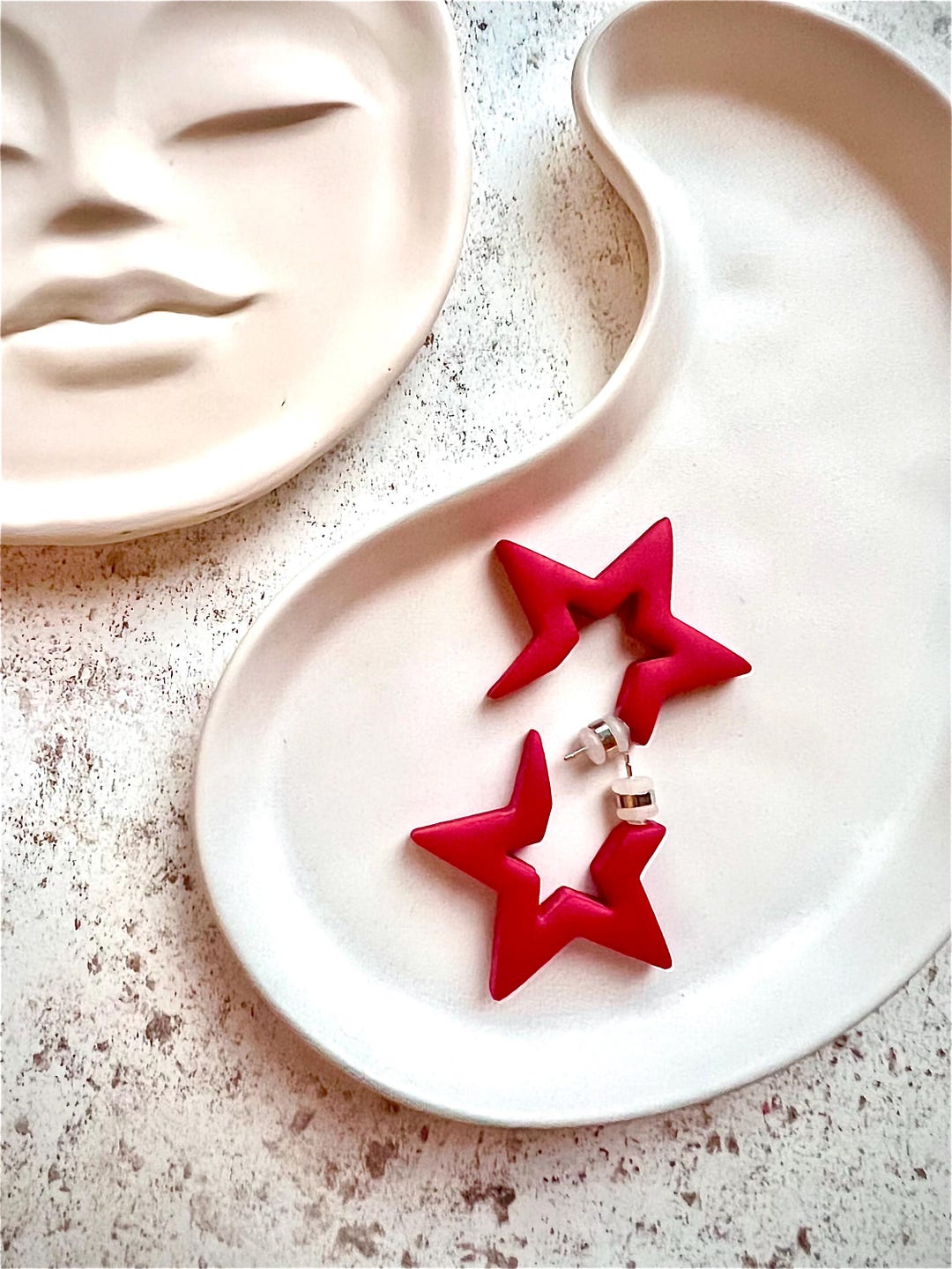 Starloop-handmade Clay; Siren Red Star Shaped Hoop Earrings - Etsy