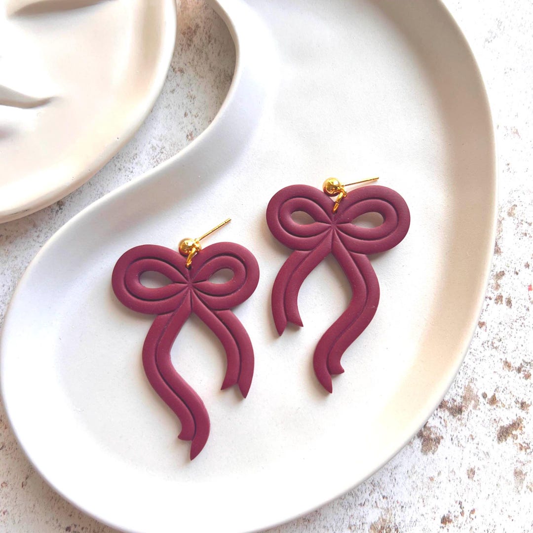 BRINKLEYS BOW Siren Red Handmade Ribbon Earrings With Gold Plated Post ...