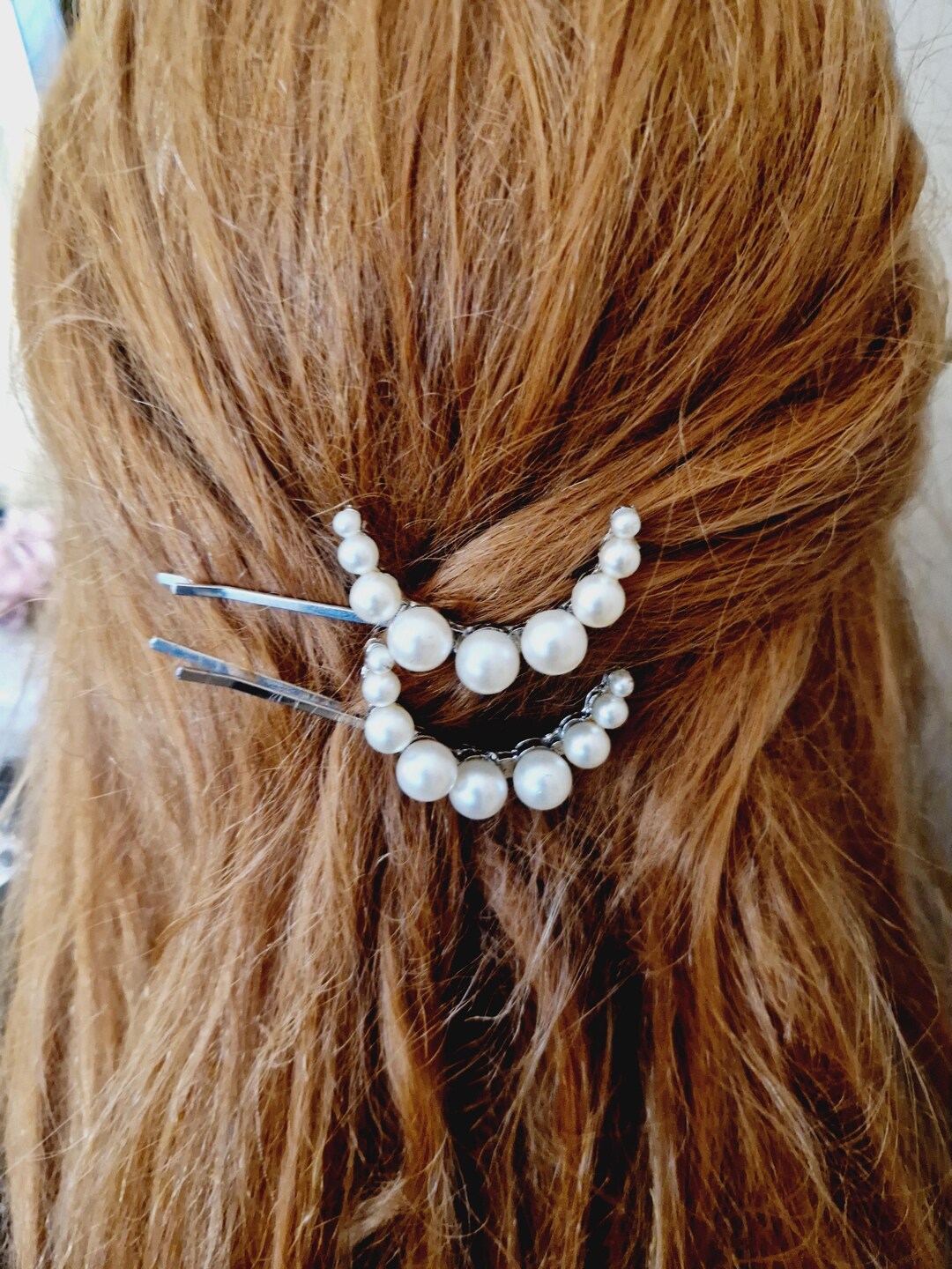 Handmade Pearl Crescent Moon Hair Clip Set: Bridal Celestial Hair Slide ...