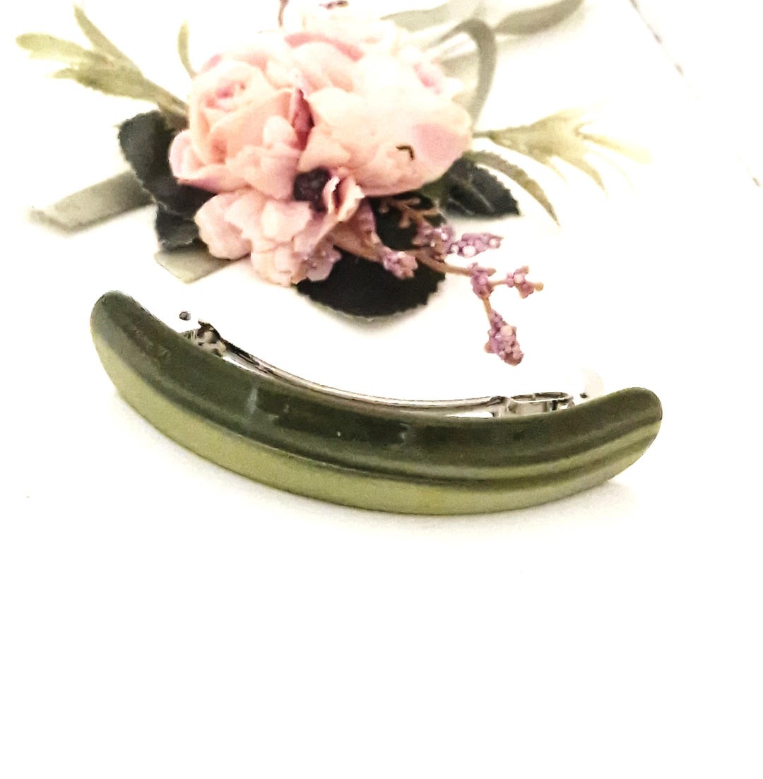 Green Resin Barrette, Marble,acetate, Curved Barrette, Arched, Handmade ...