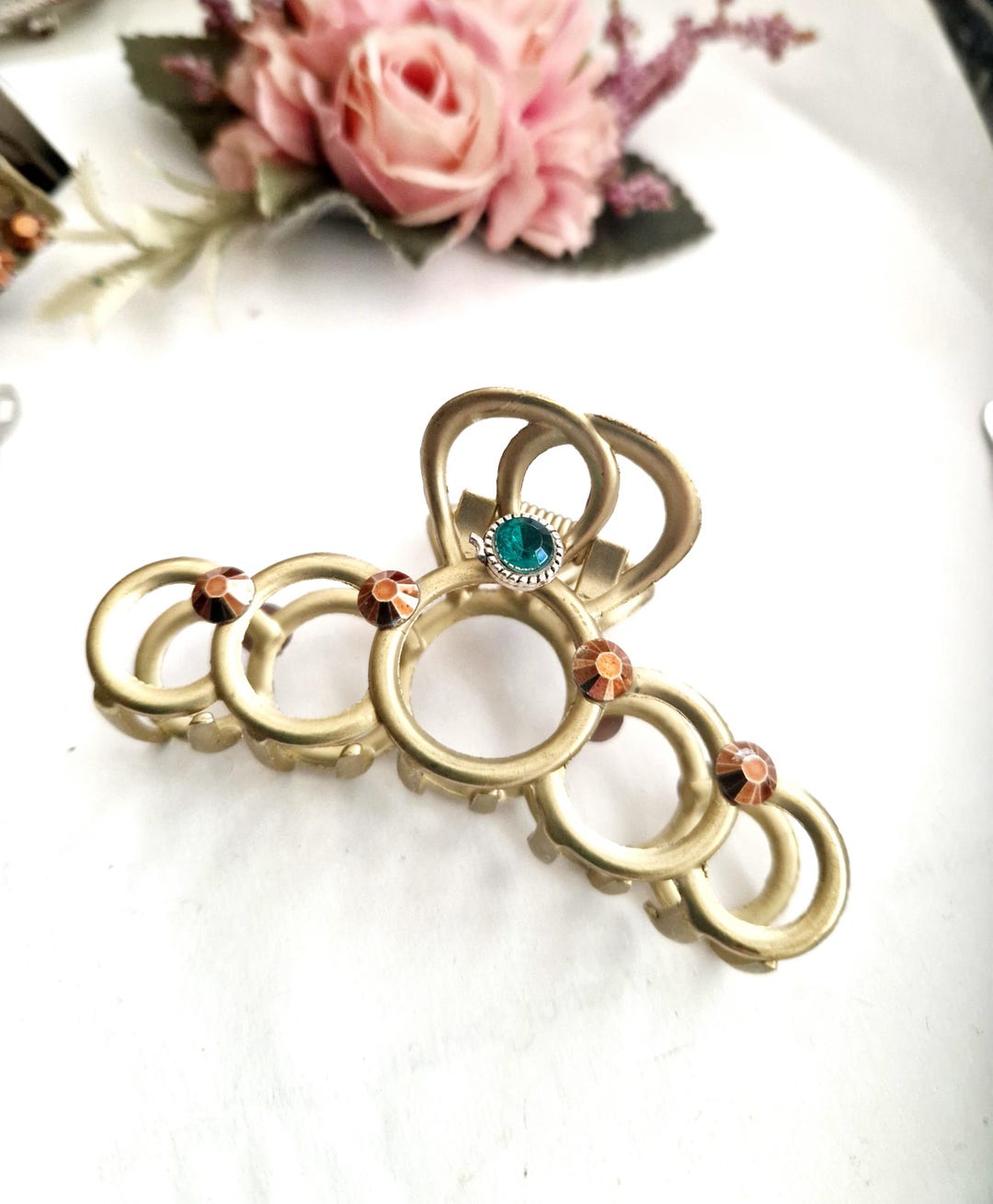 Matte Gold Gemstones Hair Claw,spiral,sparkling Claw,handmade, Metal ...