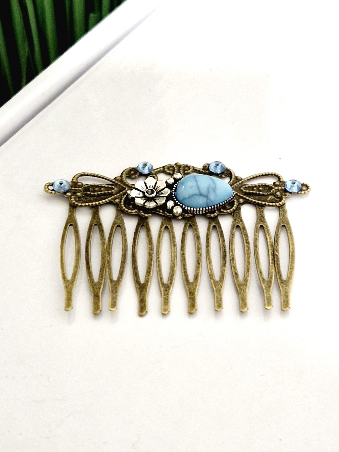 Turquoise Natual Stone Bronze Hair Comb,vintage Inspired,celtic Viking ...