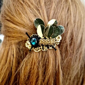 Gold Bumblebee Hair Barrette, Emerald Crystal, Handmade Clip - Etsy