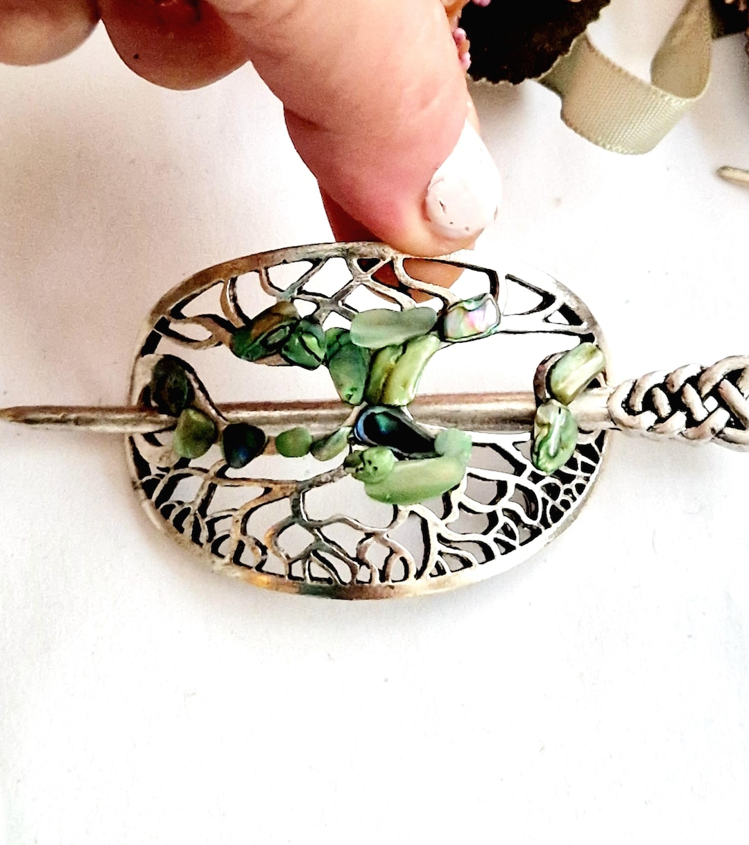 Antique Silver Tree of Life Hair Pin,celtic, Abalone Shell,handmade ...