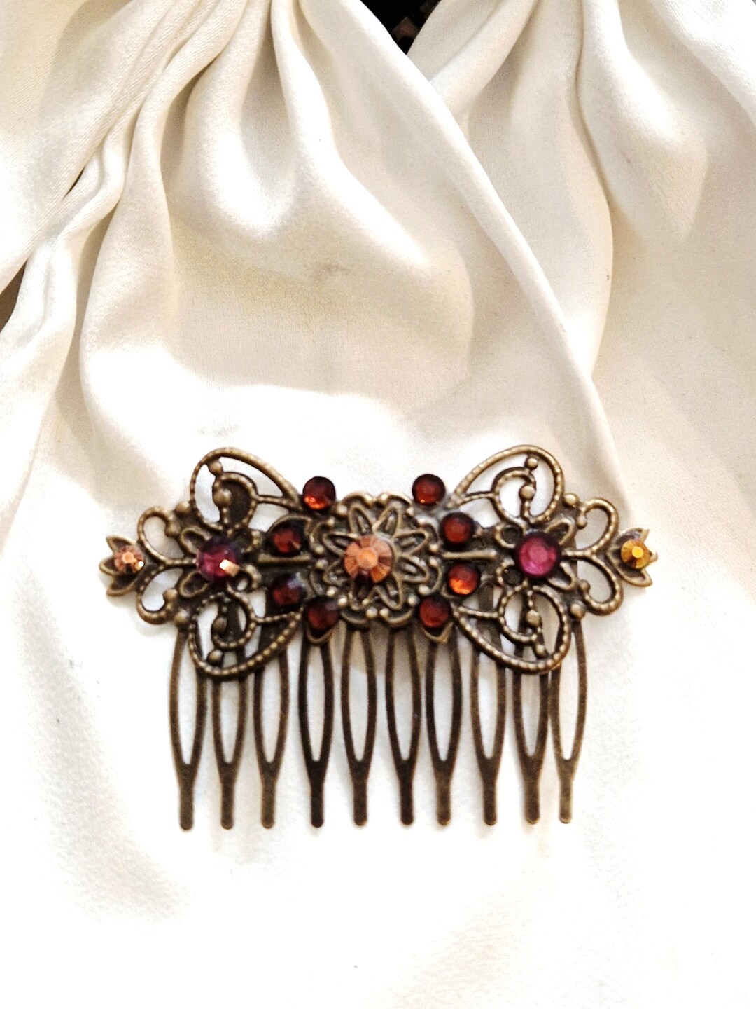 Victorian Bronze Hair Comb, Red Gemstones, Bridal Wedding Accessory - Etsy