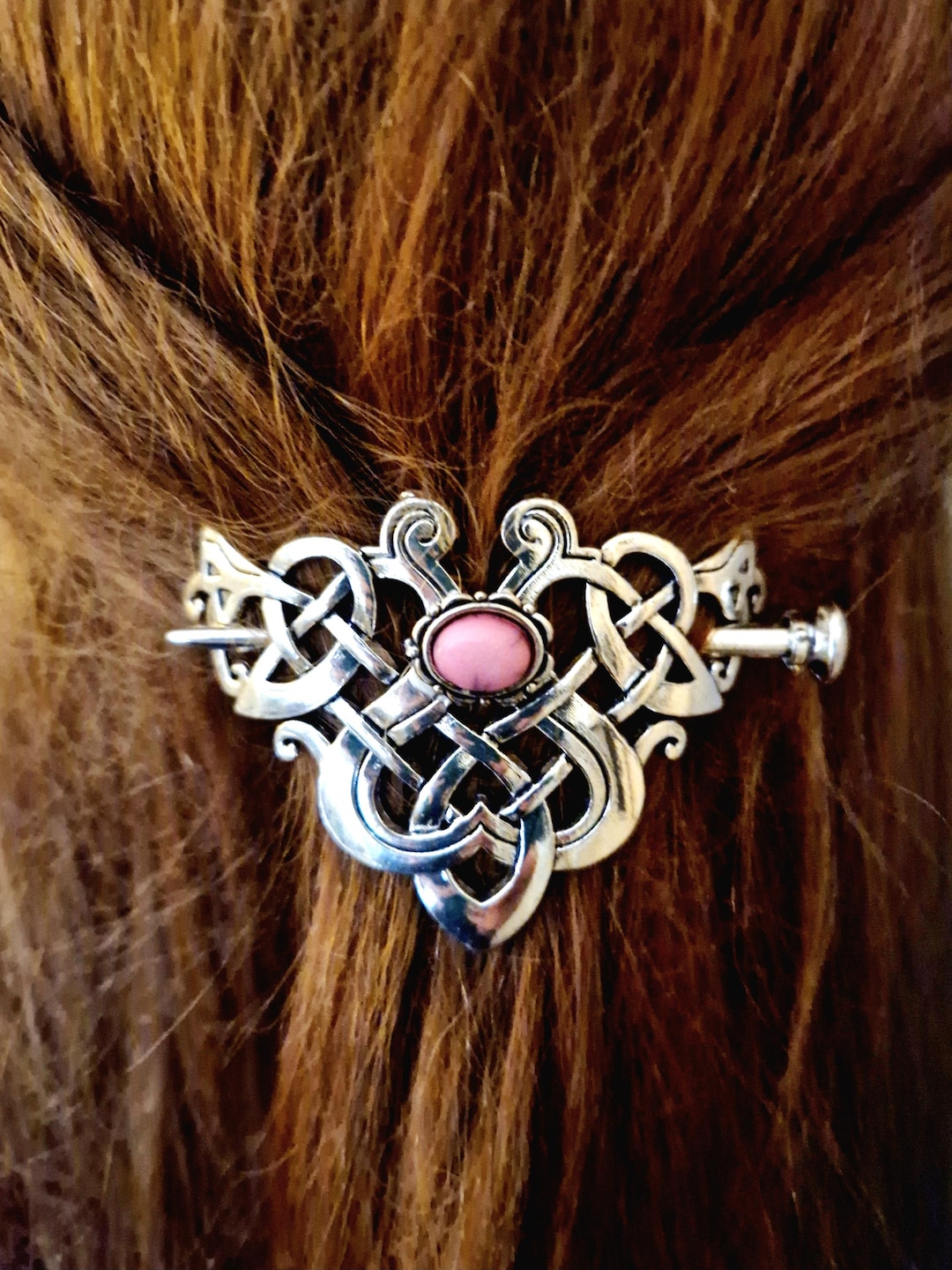 Pink Natural Stone Celtic Knot Hair Pin,antique Silver, Handmade, High ...