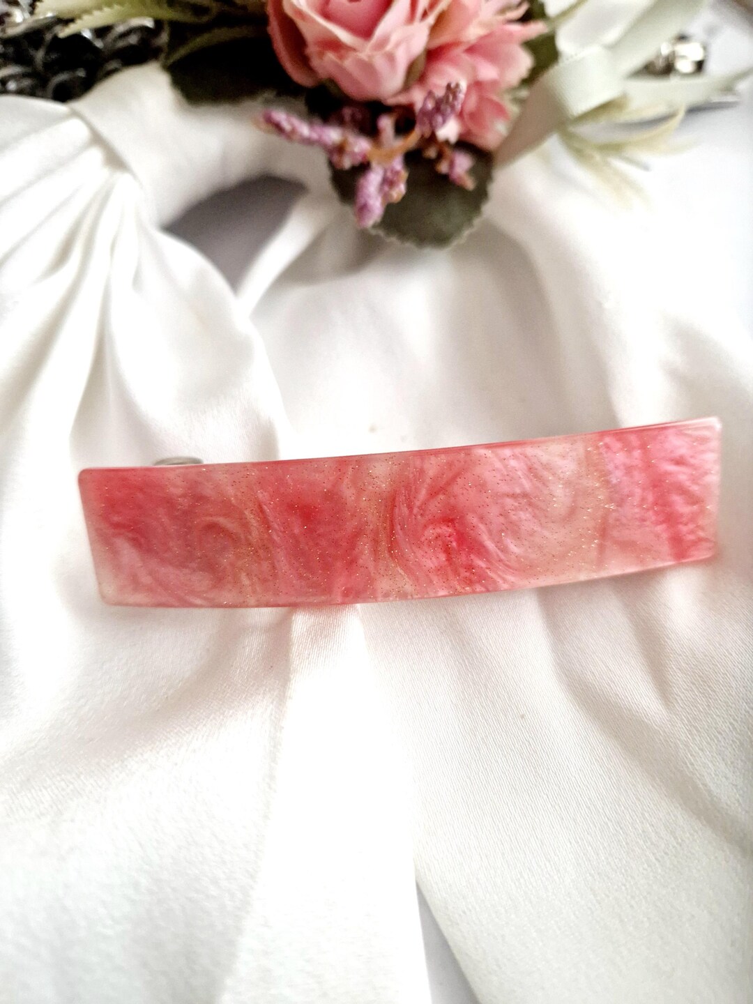Marble Pink Resin Barrette,acetate, Handmade, Non Slip Barrette ...