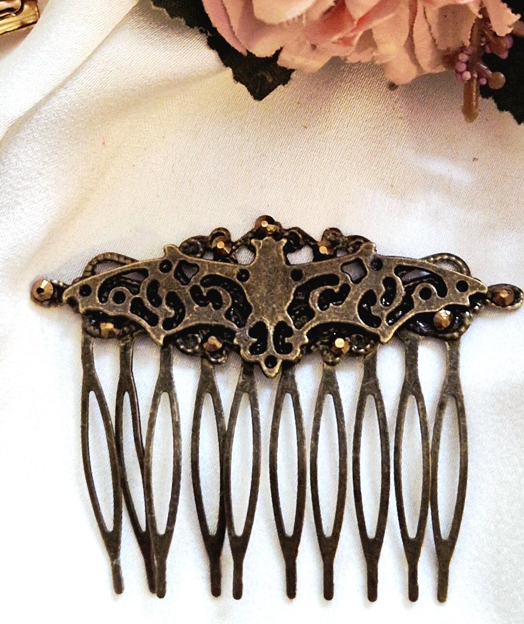 Antique Bronze Bat Hair Comb, Gothic Filigree, Halloween - Etsy