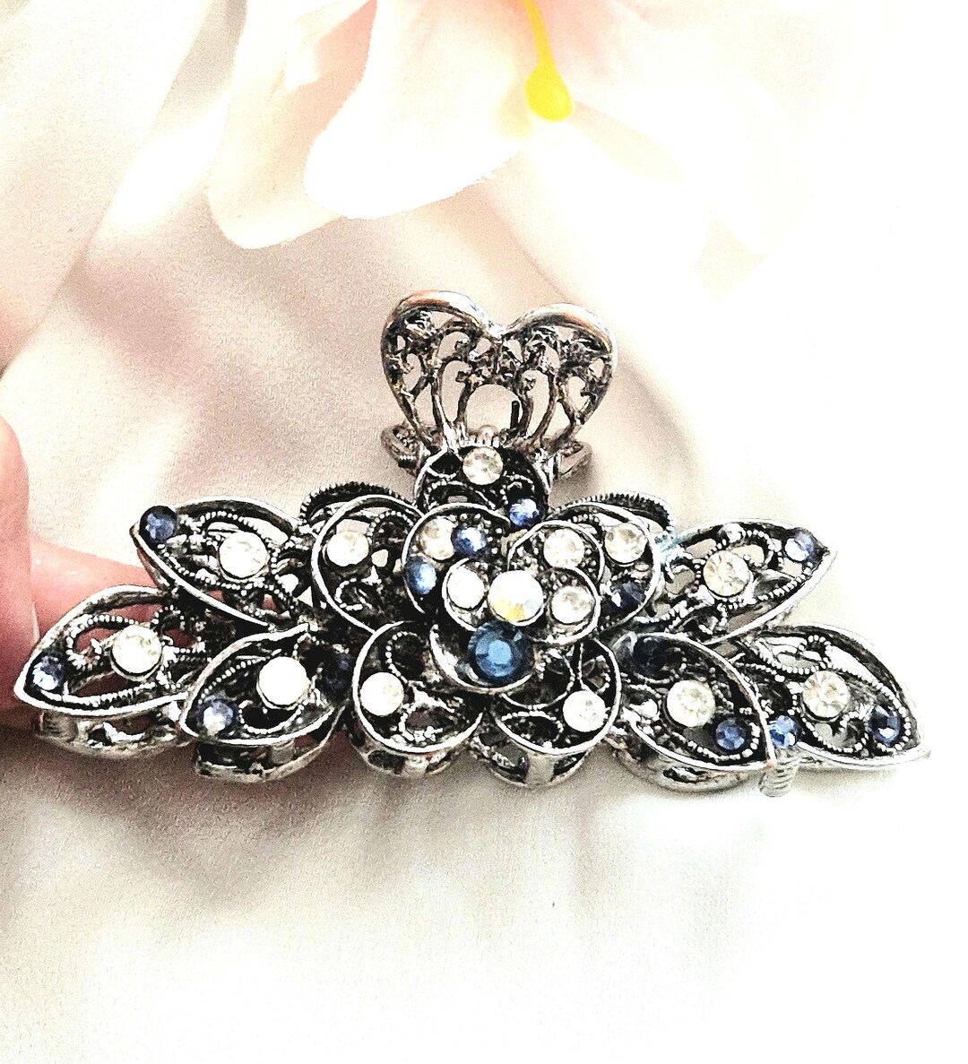Handmade Floral Crystal Barrette, Light Blue Rhinestone Hair Claw - Etsy