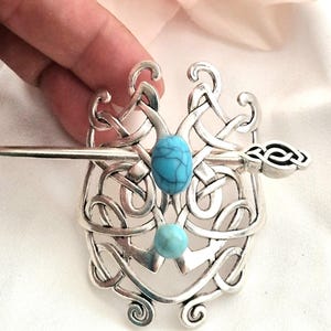 Silver Celtic Knot Hair Pin With Blue Natural Stones, Handmade, Large ...