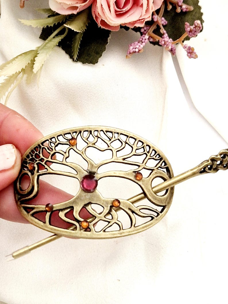 Antique Bronze Celtic Tree of Life Hair Pin, Amber Gemstones - Etsy