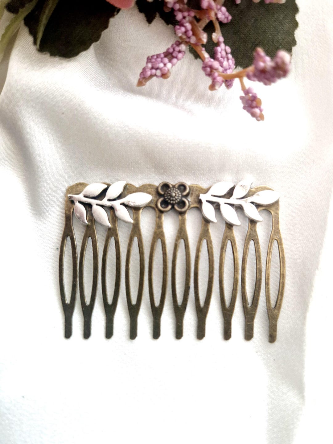 Silver Leaves Bronze Hair Comb,retro,ancient Bronze, Handmade, Leaf ...