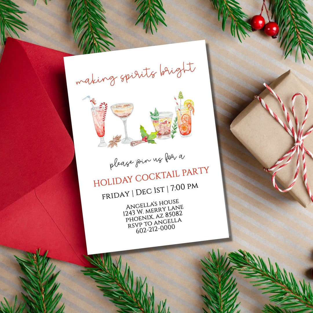 Making Spirits Bright Invite,christmas Cocktail Party, Digital ...