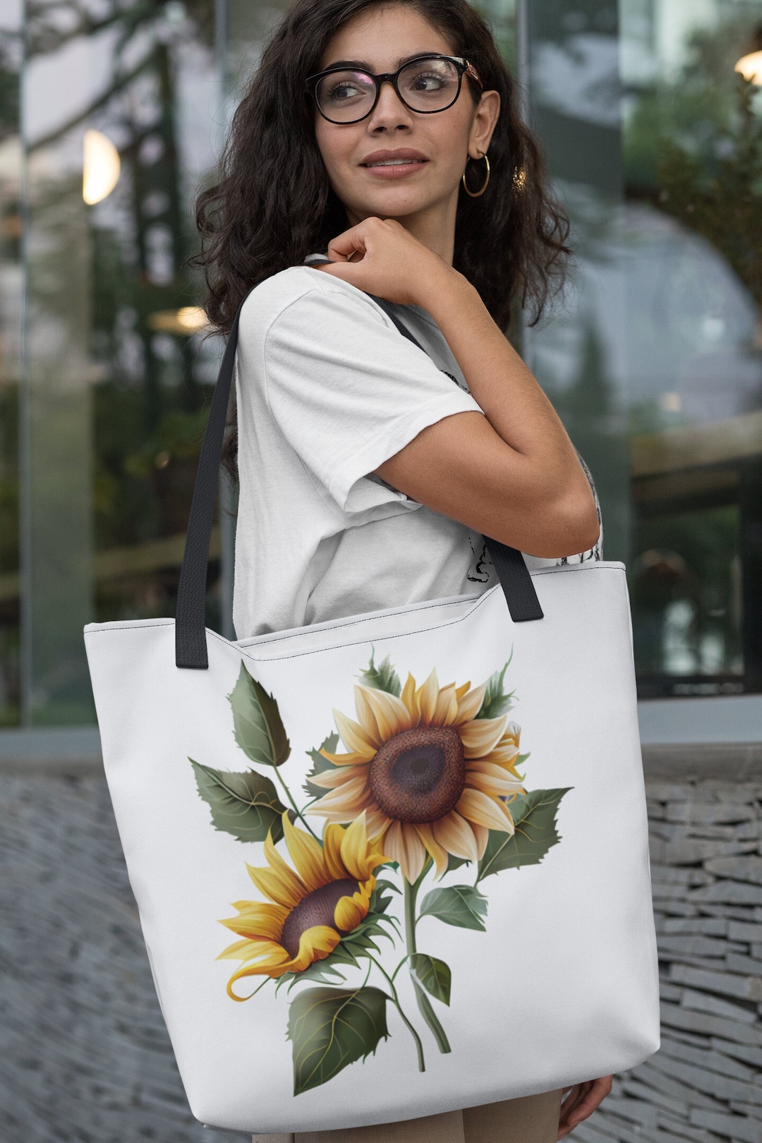Sunflower Tote Bag, Flower Shoulder Bag, Beach Tote Bag, Sunflower ...