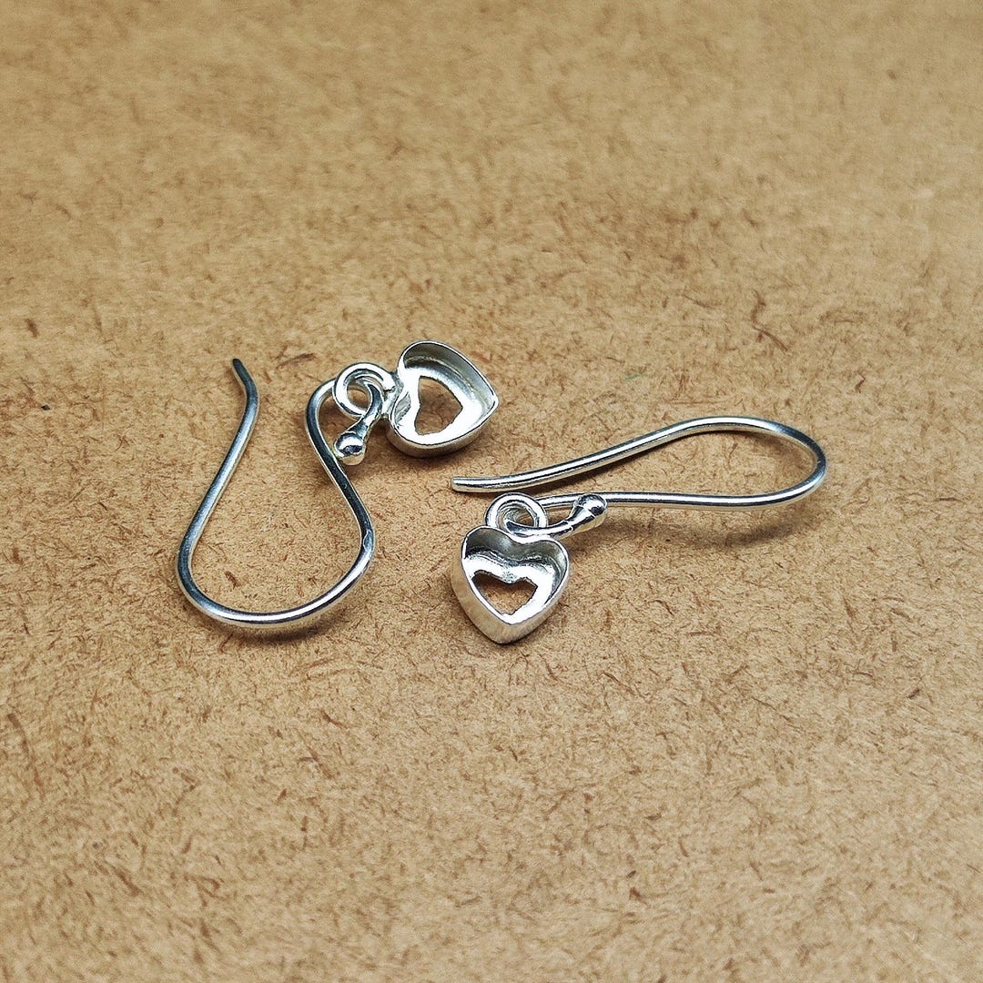 925 Sterling Silver Plated Heart Dangle Earrings: DIY Cabochon Jewelry ...