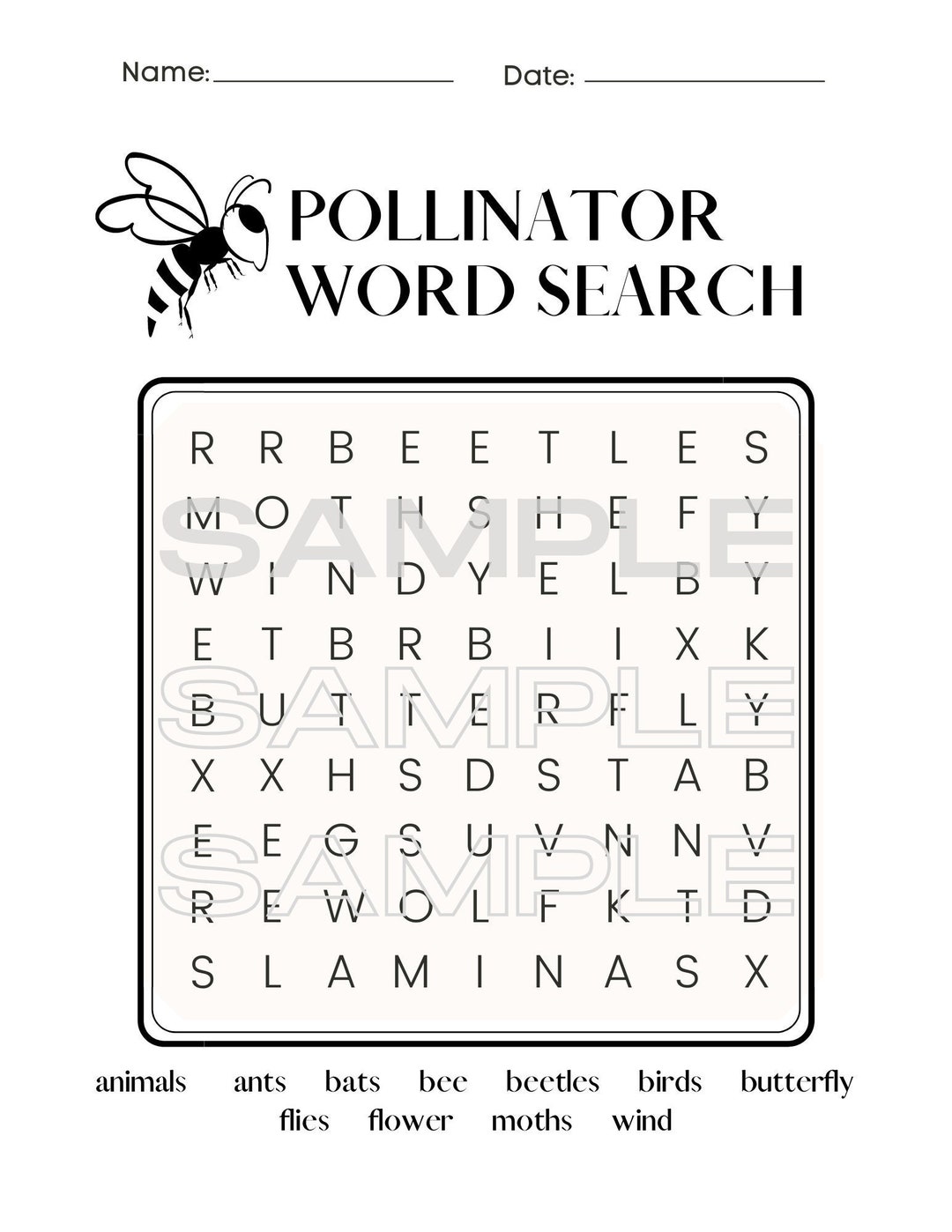 Pollinators Word Search Printable - Etsy