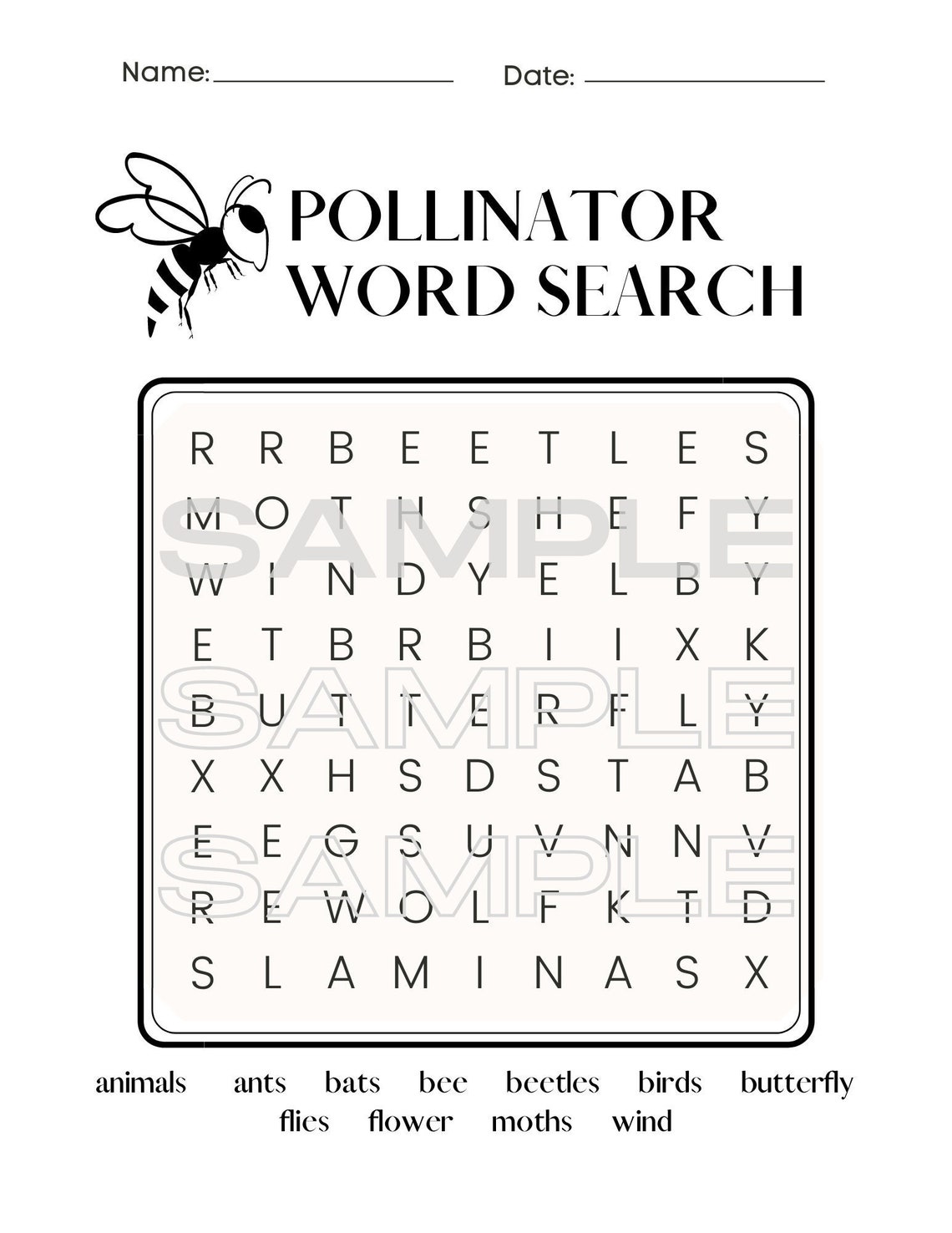 Pollinators Word Search Printable - Etsy Canada