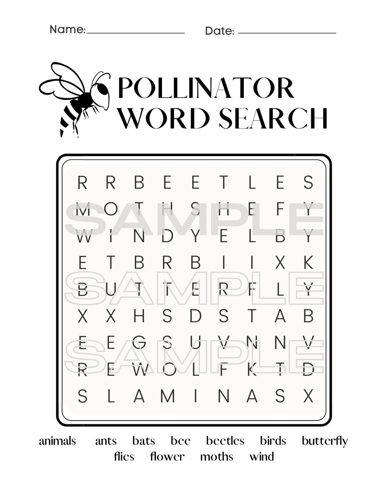 Pollinators Word Search Printable - Etsy Canada