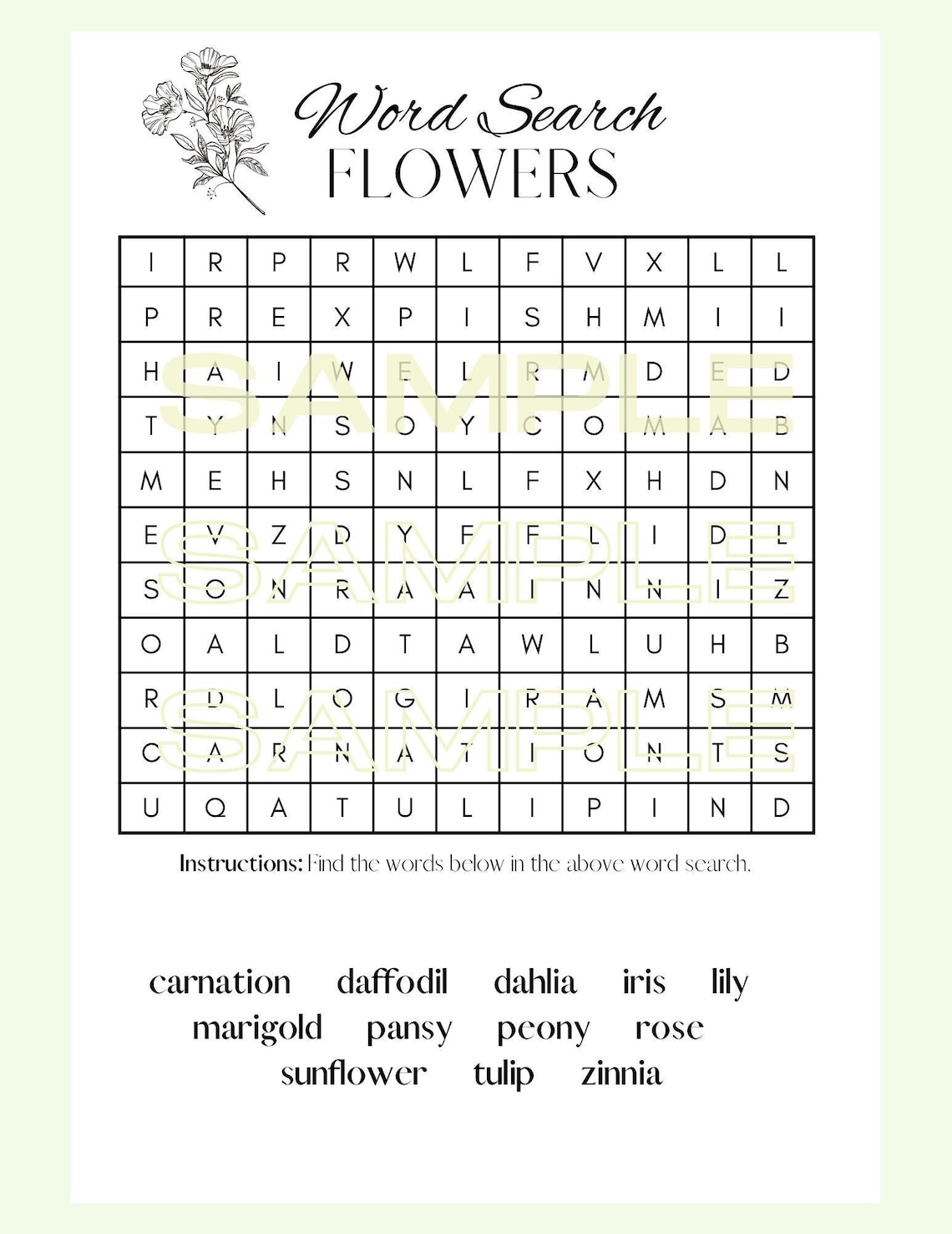 Flower Word Search Printable - Etsy